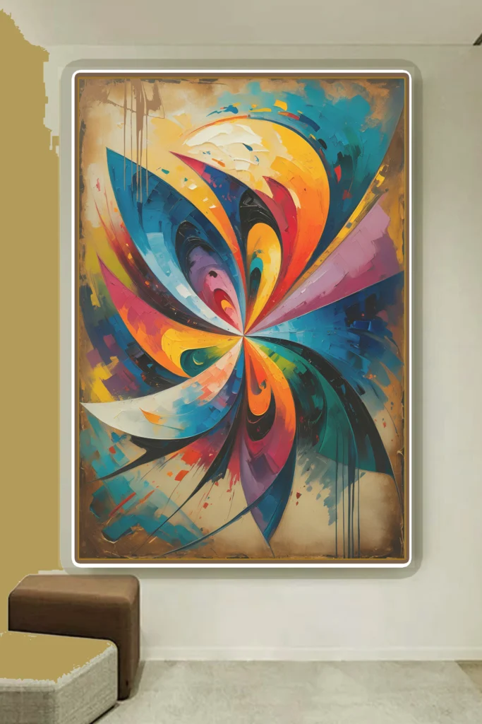Geometric vintage Oil Colors Painting style Canvas - Hand-stretched ...