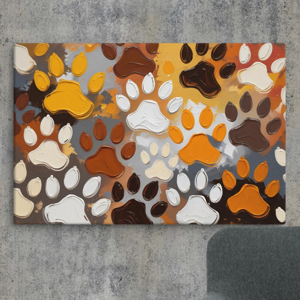 Paws Pattern : Playful Cat Paw Print Canvas Art oil colors style ...